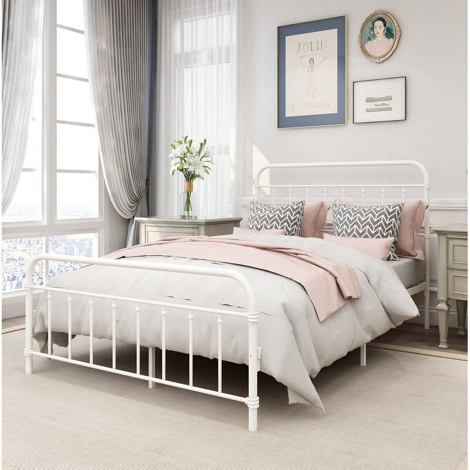 Tslinn Metal Full Size Bed Frame with Headboard and Footboard,White ...