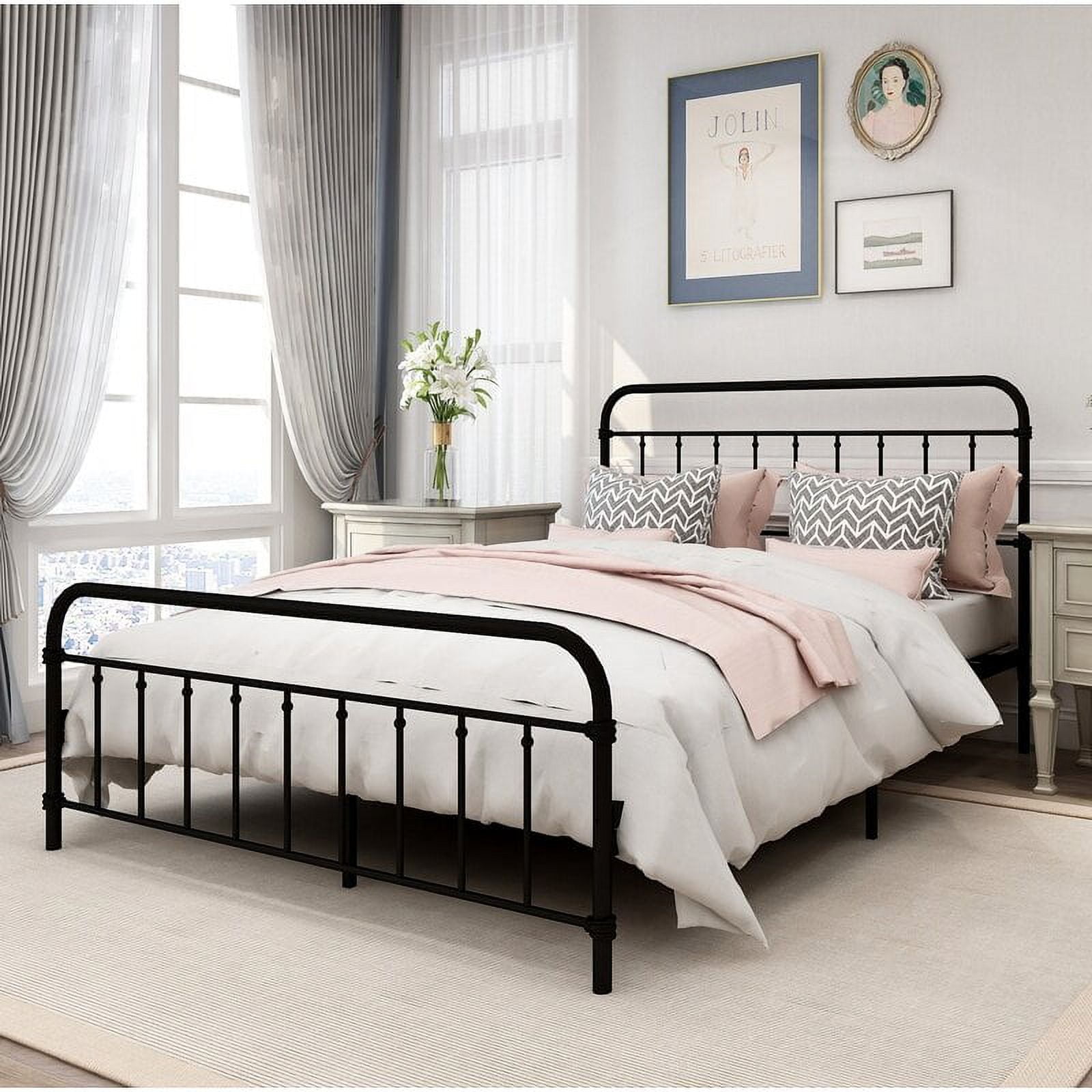 Tslinn Queen Size Metal Platform Bed Frame with Iron Slats, Headboard ...