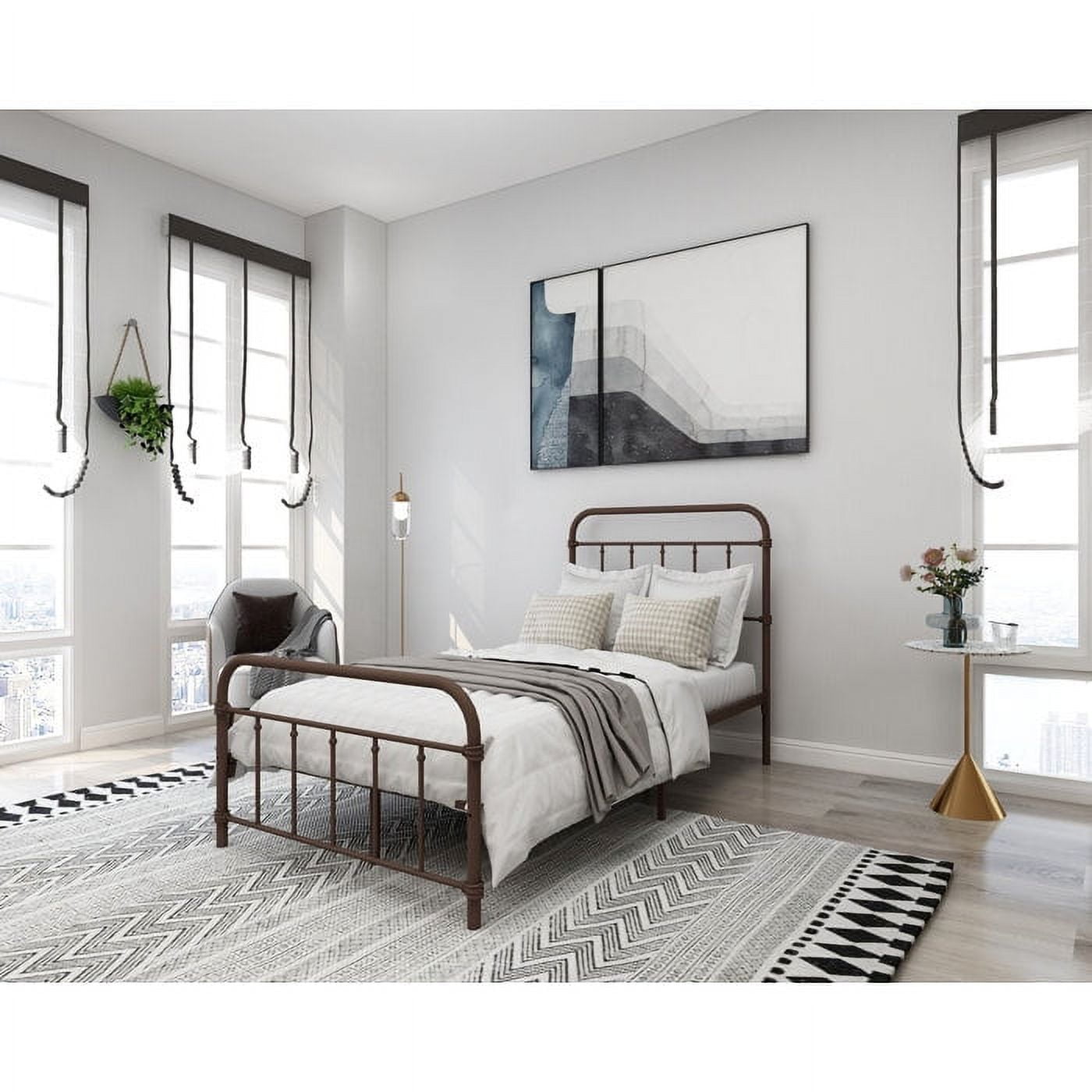 Tslinn Metal Twin Bed Frame with Headboard and Footboard,Brown Color ...