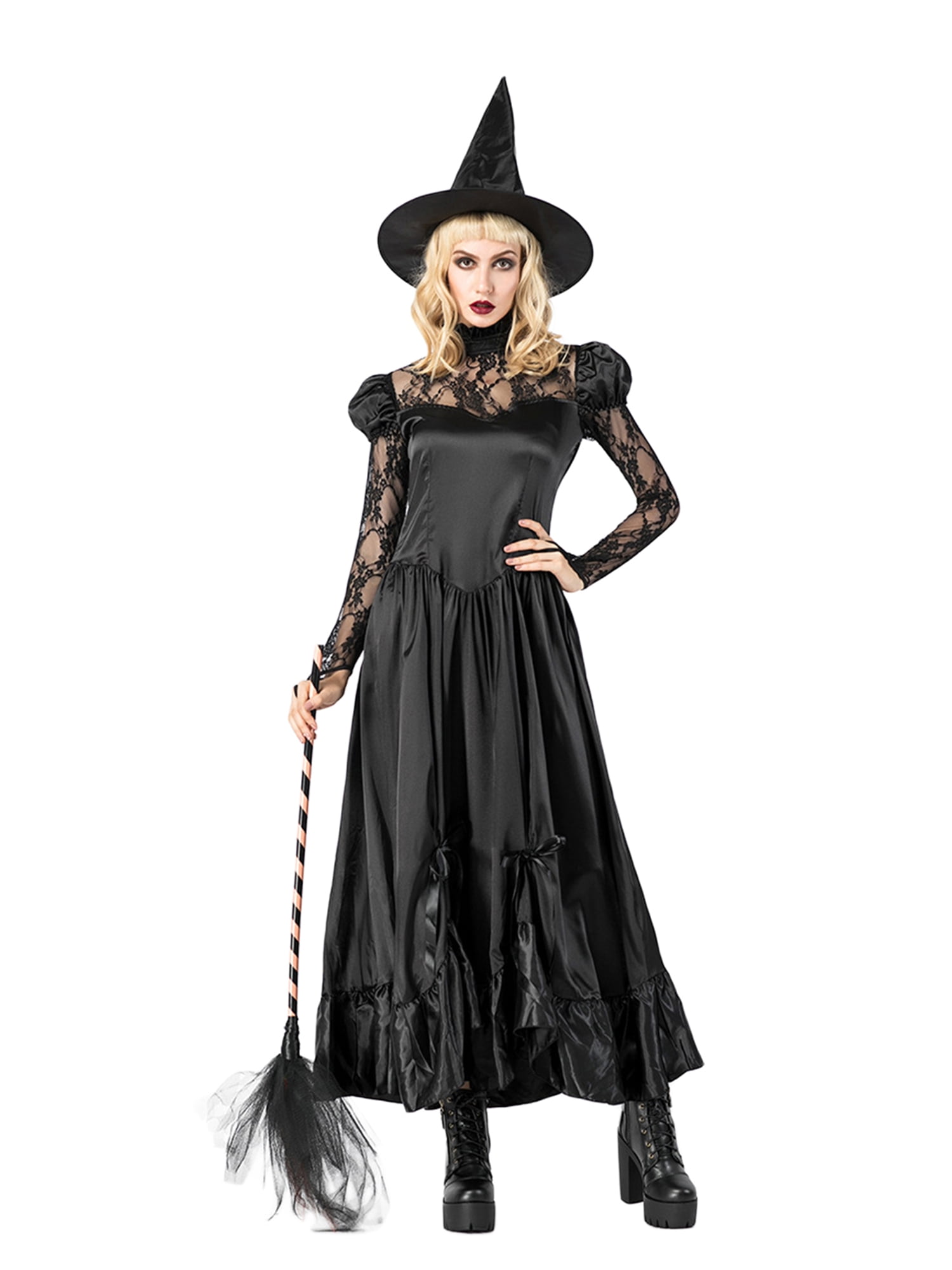 Tsseiatte Halloween Witch Costume for Women Deluxe Long Puff Sleeve ...