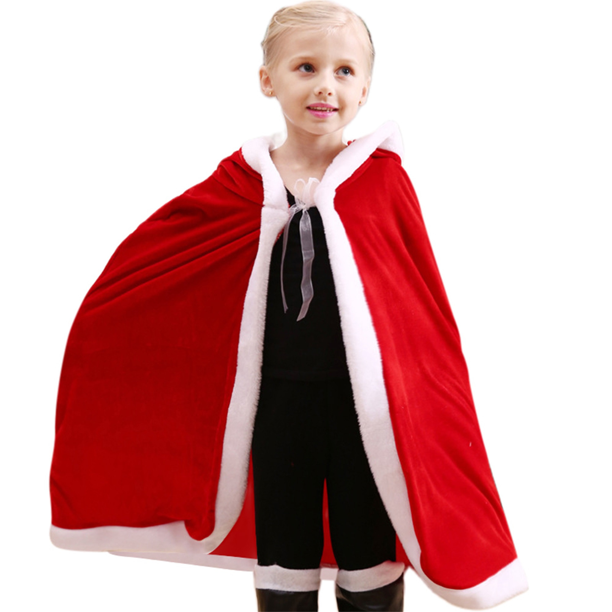 Tsseiatte Kids Christmas Costume Red Santa Cape Cloak for Toddler Girls ...