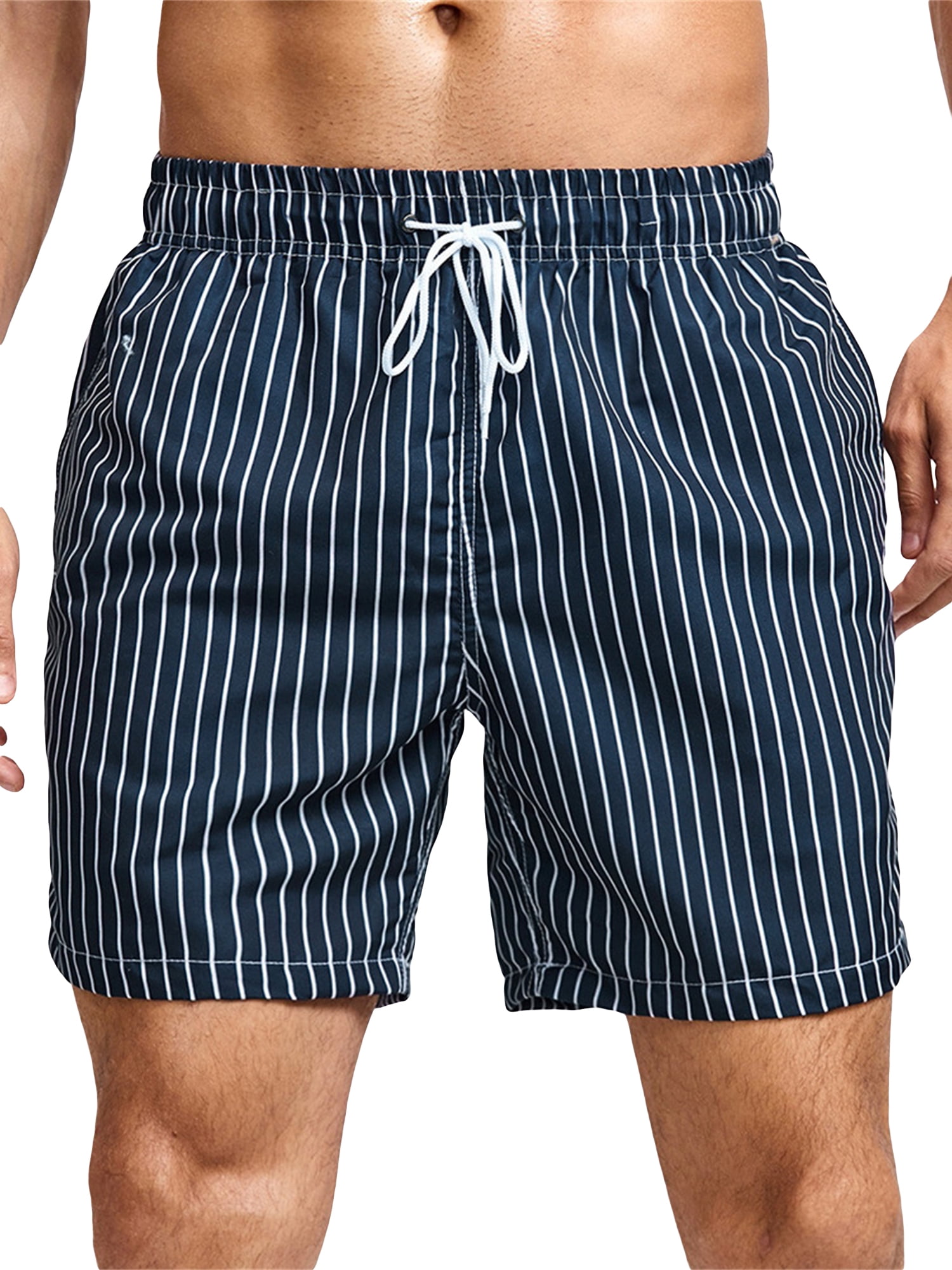 Tsseiatte Mens Beach Shorts Casual Elastic Waist Striped Drawstring