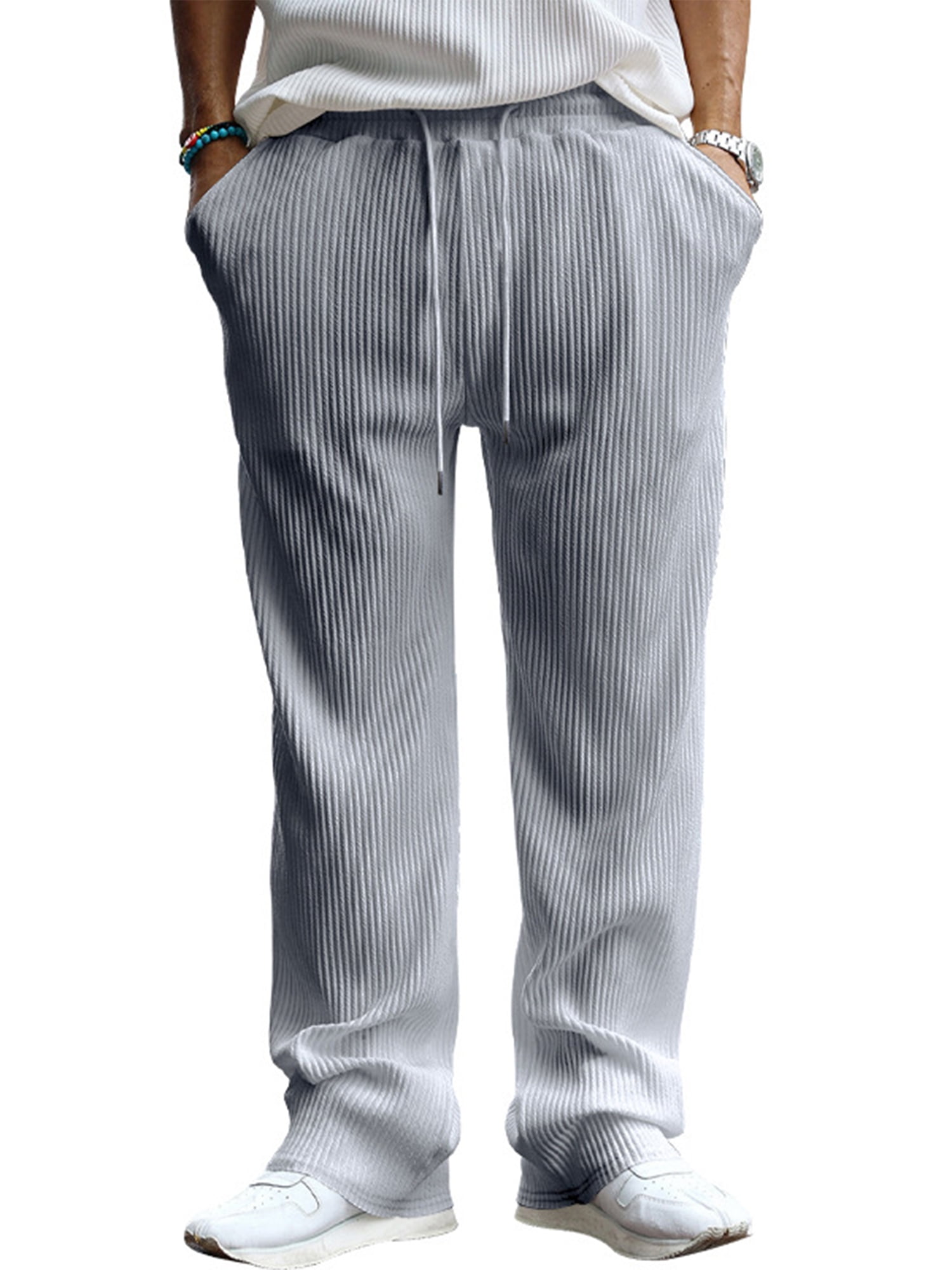 Tsseiatte Men’s Drawstring Pants Mid Waist Straight Leg Long Pants ...