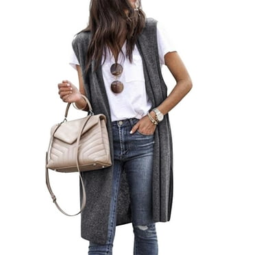 Geyoo Womens Long Vests Sleeveless Open Front Cardigan Layering Vest ...