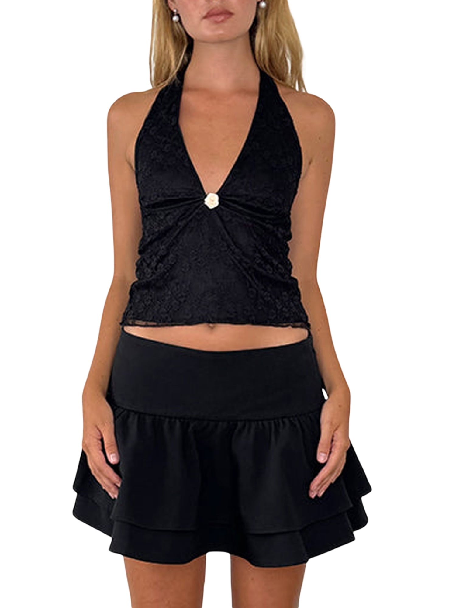 Tsseiatte Women's Halter Tank Tops Slim Fit Backless Sleeveless Deep V ...