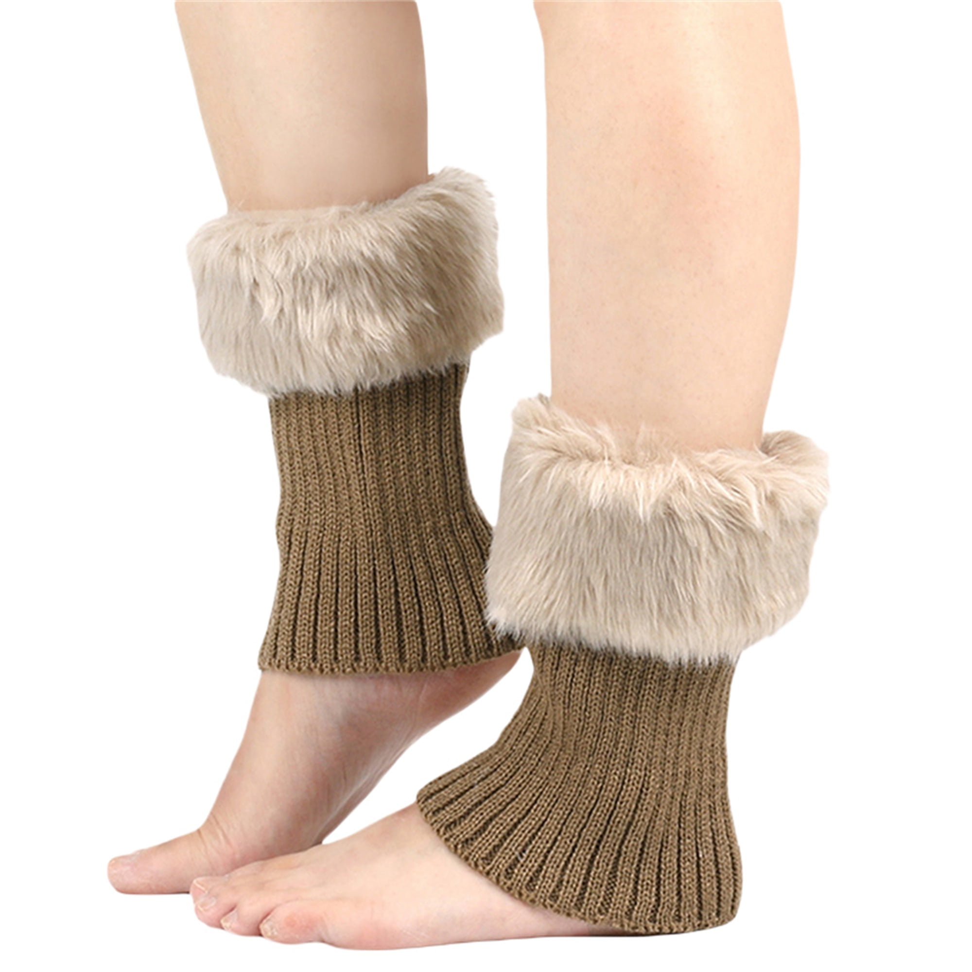 Tsseiatte Women's Knit Leg Warmers Cute Plush Trim Ribbed Warm Socks ...