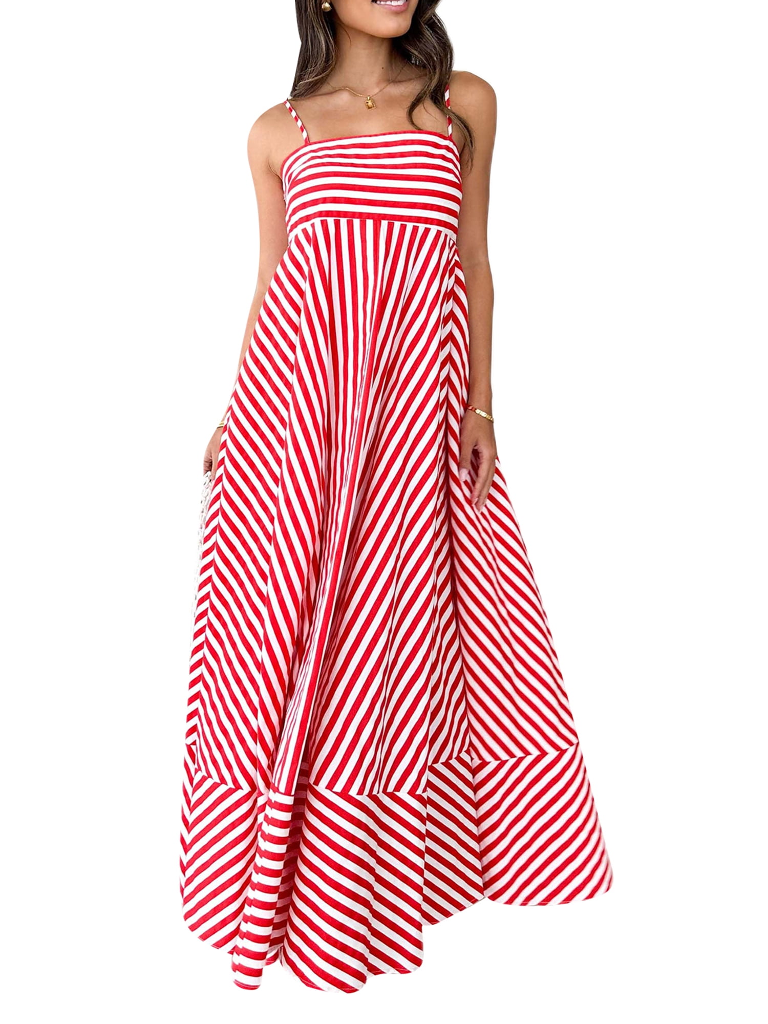 Tsseiatte Women's Long Cami Dress Spaghetti Strap Sundress Summer ...