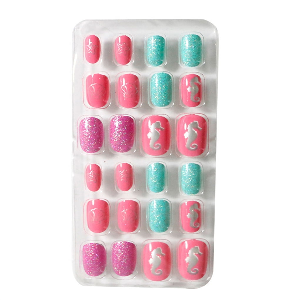 Tssuoun 1 Kit Children Nails Medium Length Files Matte Press on Stick ...