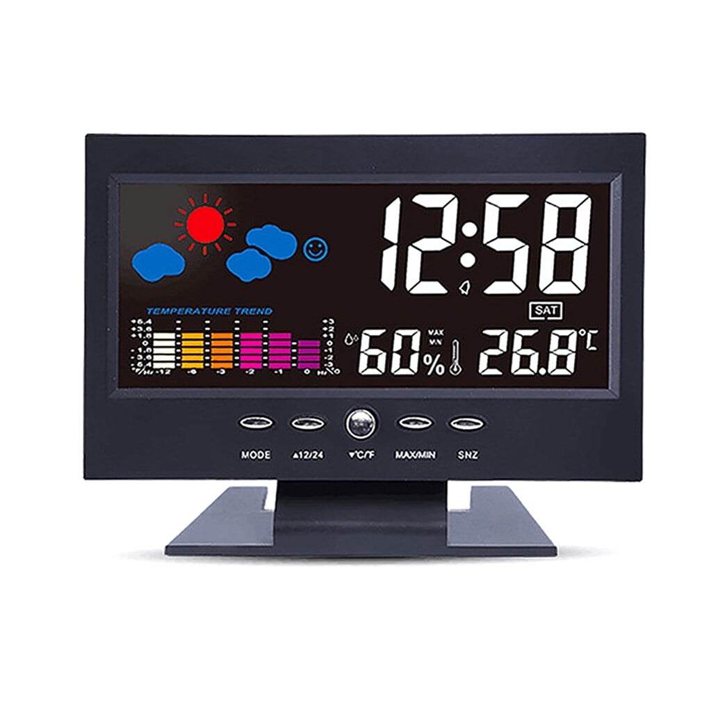 Tssuoun LED Alarm Rectangular Hygrometer Temperature Meter Weather ...