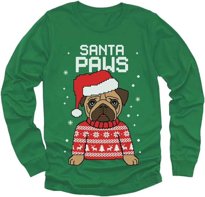 Tstars Boys Unisex Christmas T-Shirt Gift for Dog Lover Pug Fans Santa ...