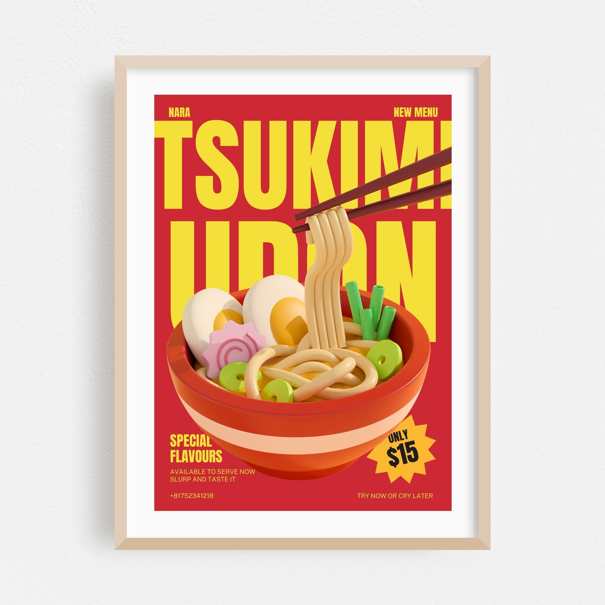 Tsukimi Udon Menu - Typography Pop Art Modern Art Kitchen Decor Humor ...