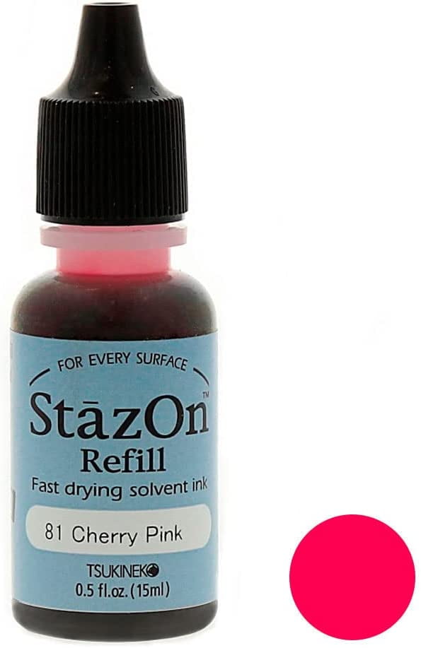 Tsukineko 1/2 Fluid Ounce StazOn Multi-Surface Inker, Cherry Pink ...