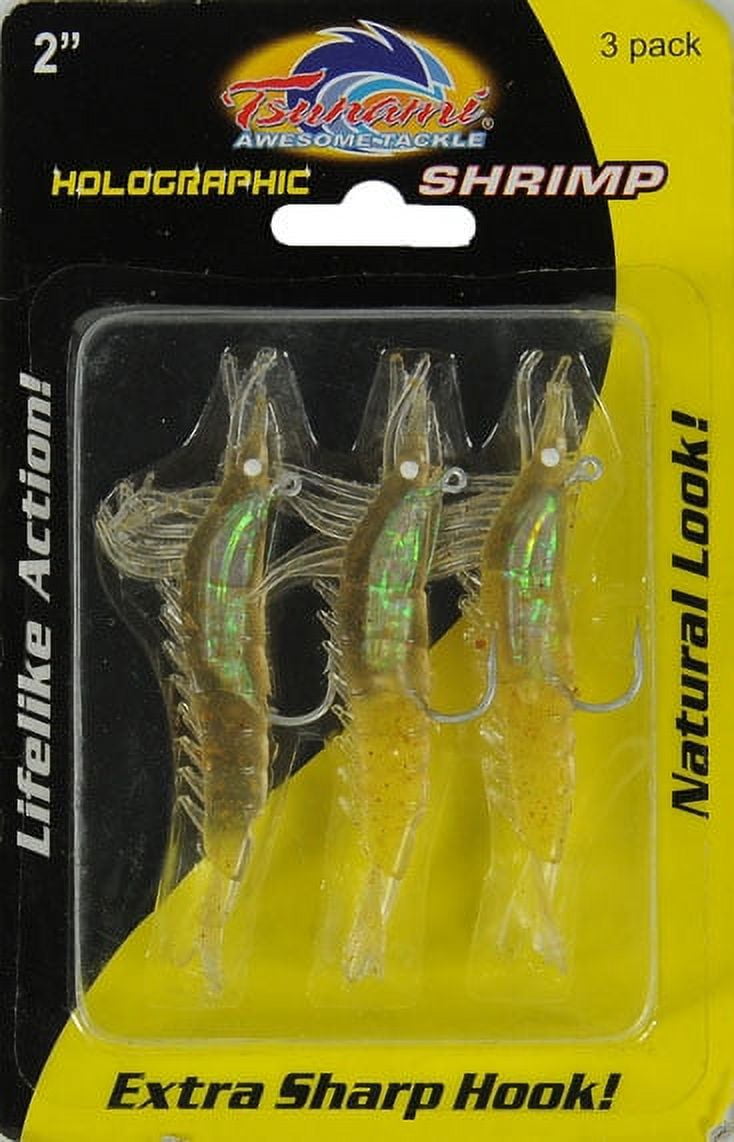 Tsunami 2 Inch Shrimp Softbait 3 Count Clear Ghost Holographic Fishing ...