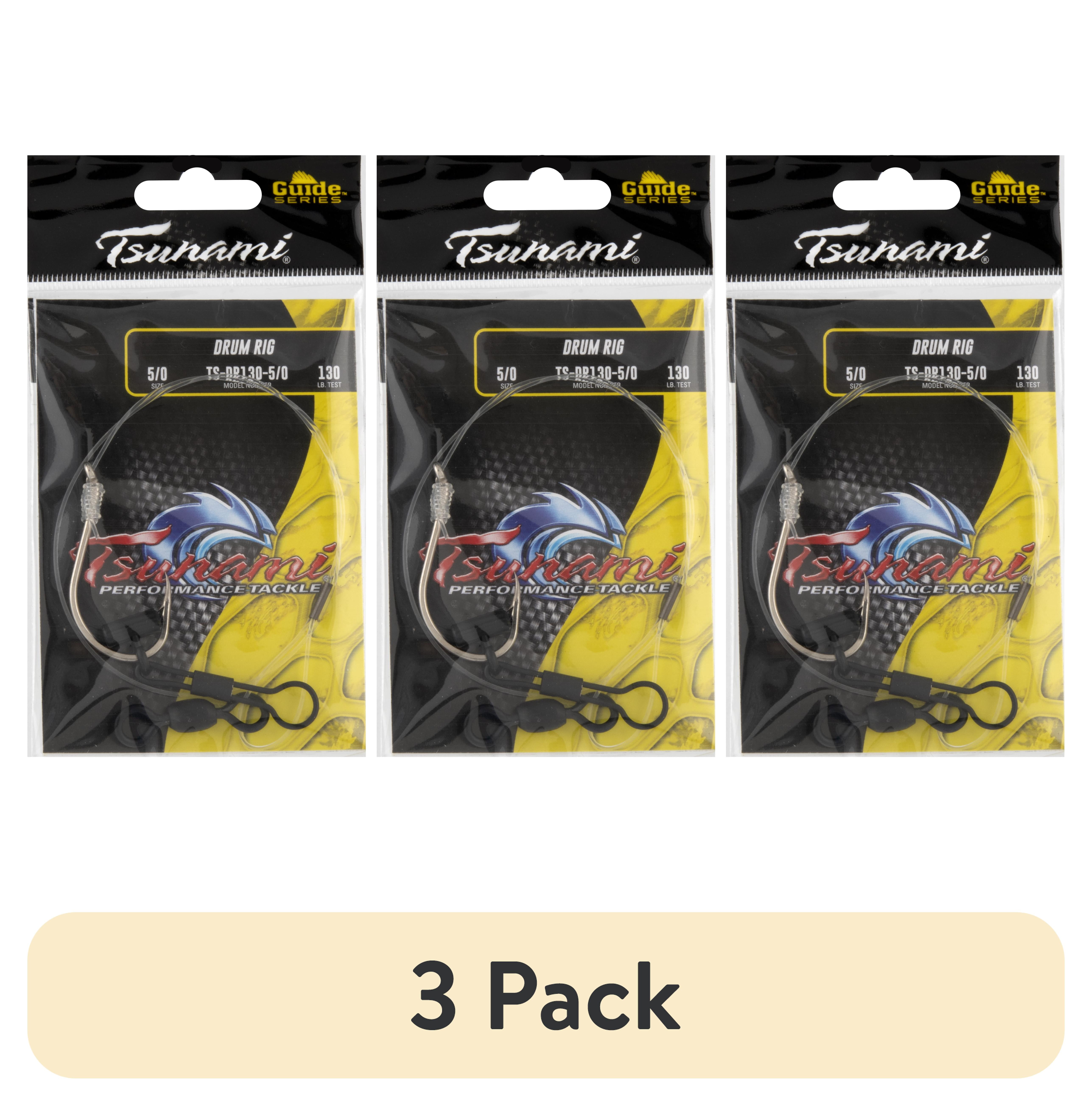 (3 pack) Tsunami Drum Rig 5/0 Monofilament J Style Fishing Hook, Size 8 ...