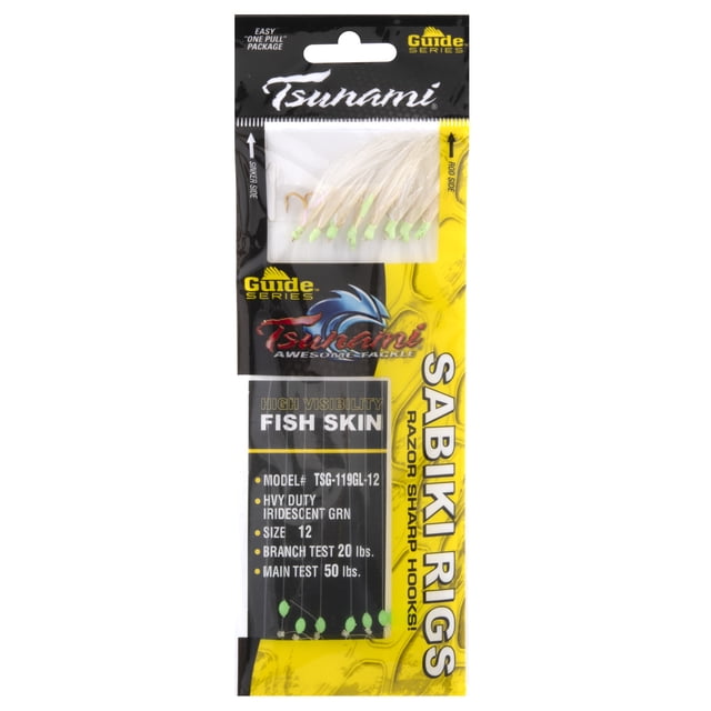 Tsunami Heavy-Duty Sabiki Rig Fishing Lure, Iridescent Green, Size 12 ...