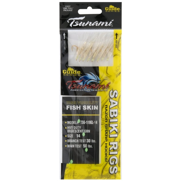 Tsunami Guide Series Sabiki Rig Iridescent Green Glow, Fishing Lures ...