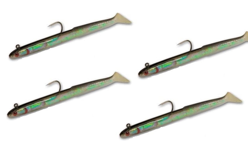 Tsunami HSE6-4-3 Rigged Holographic Sand Eel Lure, 6", 4pk, Black Back ...