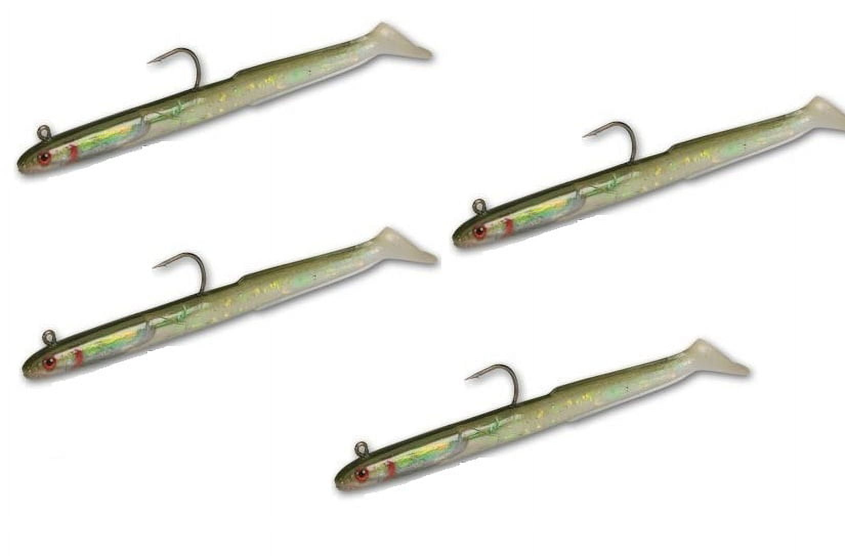 Tsunami HSE6-4-6 Rigged Holographic Sand Eel Lure, 6", 4pk, Olive Back ...