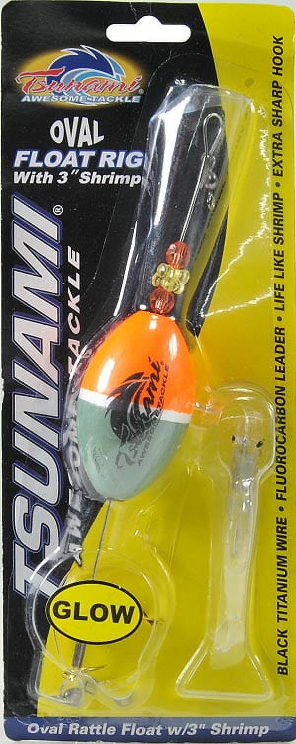 Tsunami Oval Rattle Float Rig with 3 Inch Shrimp Glow Fishing Lure ...