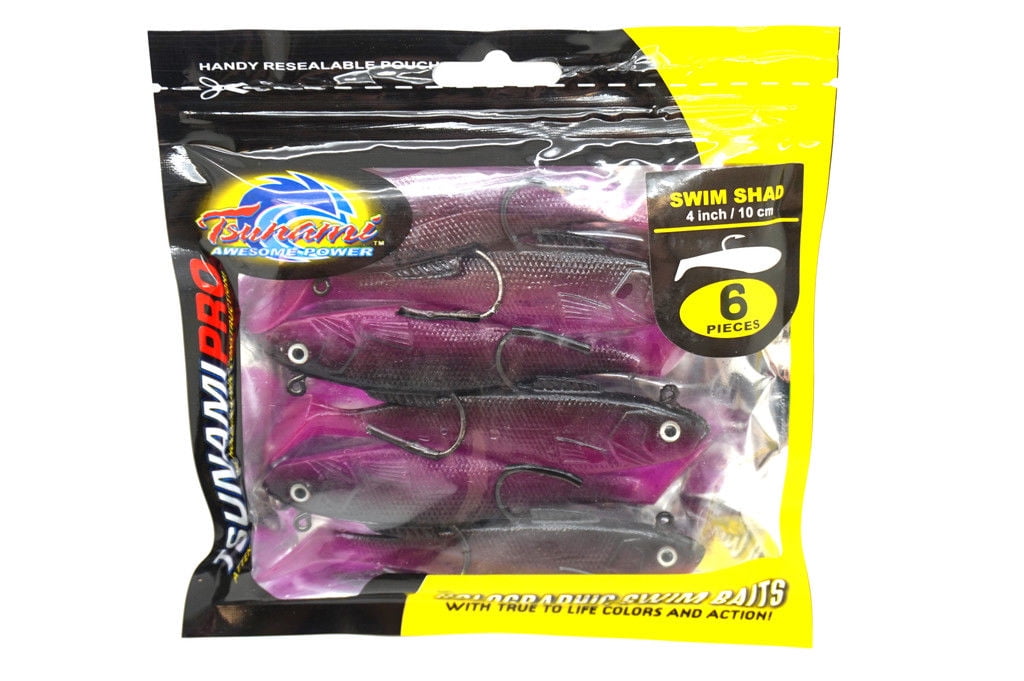 Tsunami Pro Swim Holographic Shad Softbait - Back & Purple - Walmart.com