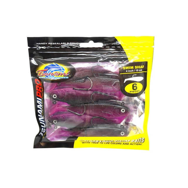 Tsunami Pro Swim Shad Holographic Swim Bait 4" SS4 Black Back Purple ...