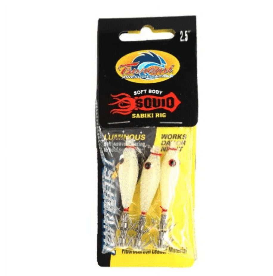 Tsunami TSQS212-G Soft Body Squid Jig Sabiki Rig 2.5" Glow Luminous ...