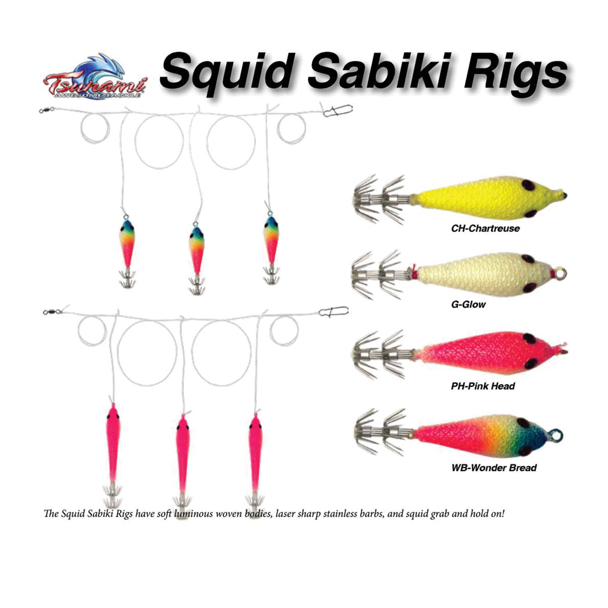 Tsunami TSQS4-G Soft Body Squid Jig Sabiki Rig 4'' Glow - Walmart.com