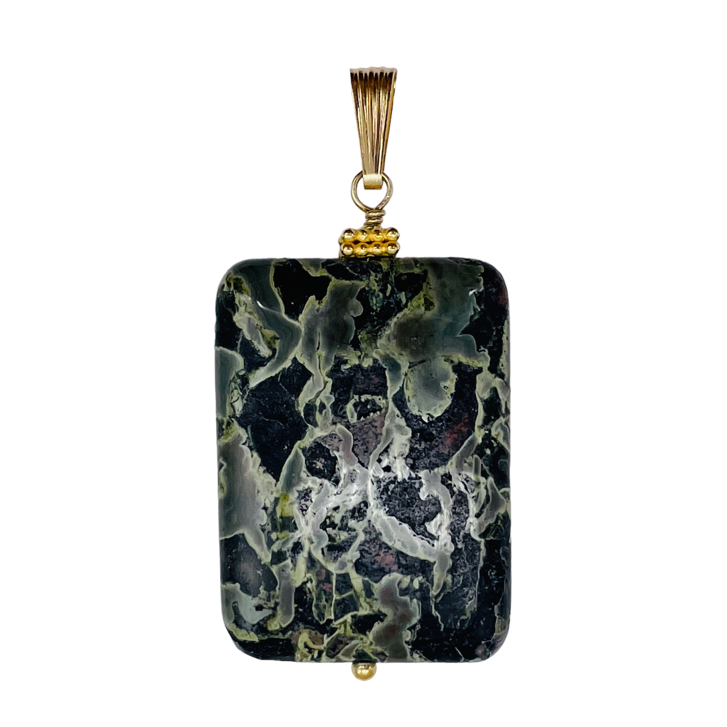 Tsunami Stone 14K Gold Filled Rectangle Pendant | 35x25x7.5mm | Green ...