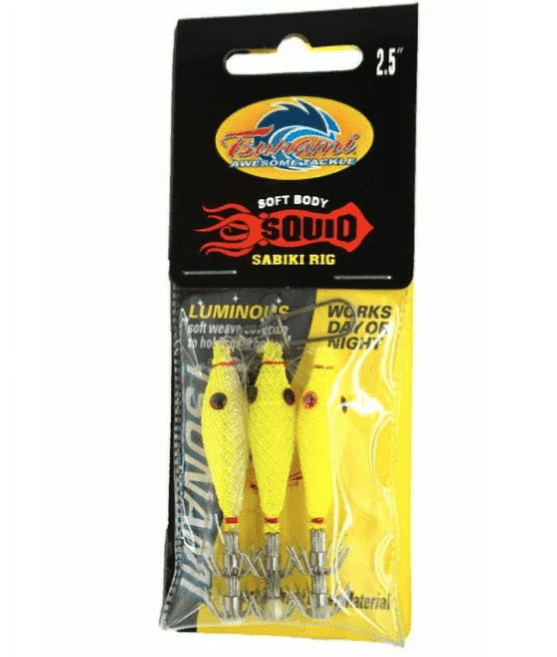 Tsunami TSQS212-CH Soft Body Squid Jig Sabiki Rig 2.5" Chartreuse ...