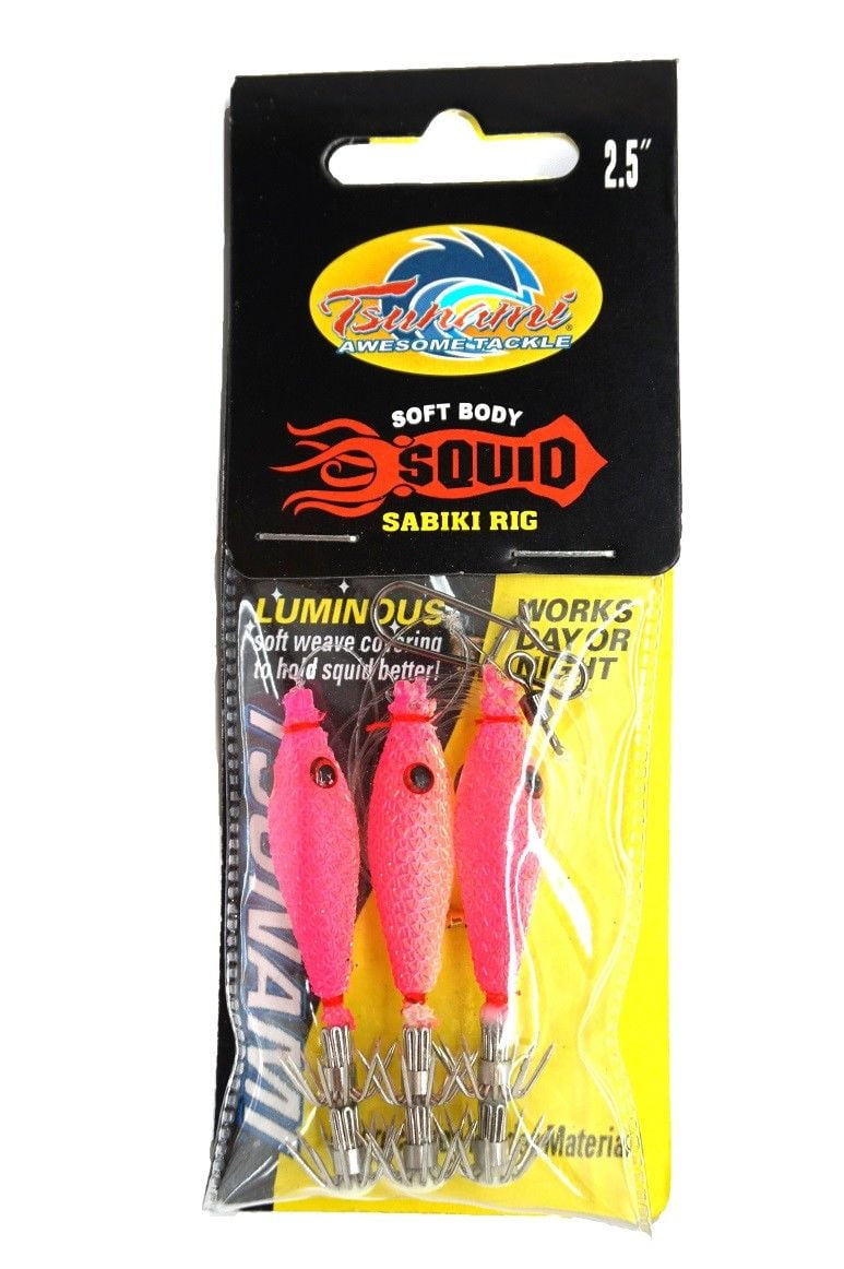 Tsunami TSQS212-PH Soft Body Squid Jig Sabiki Rig 2.5" Pink Head ...