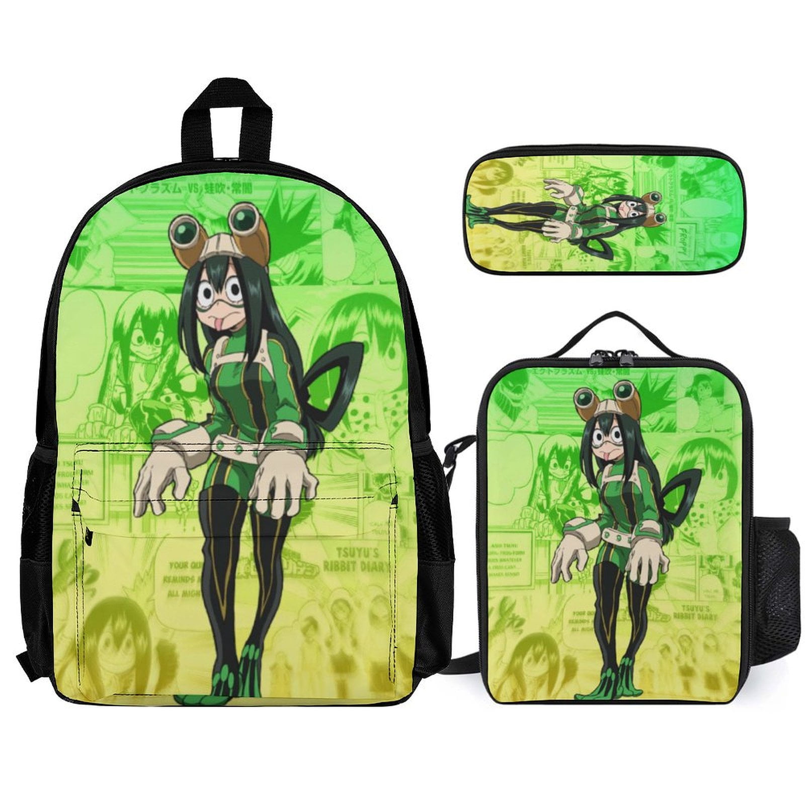 Tsuyu Asui Backpack 3 Pieces Set With Lunch Bag And Pencil Case ...