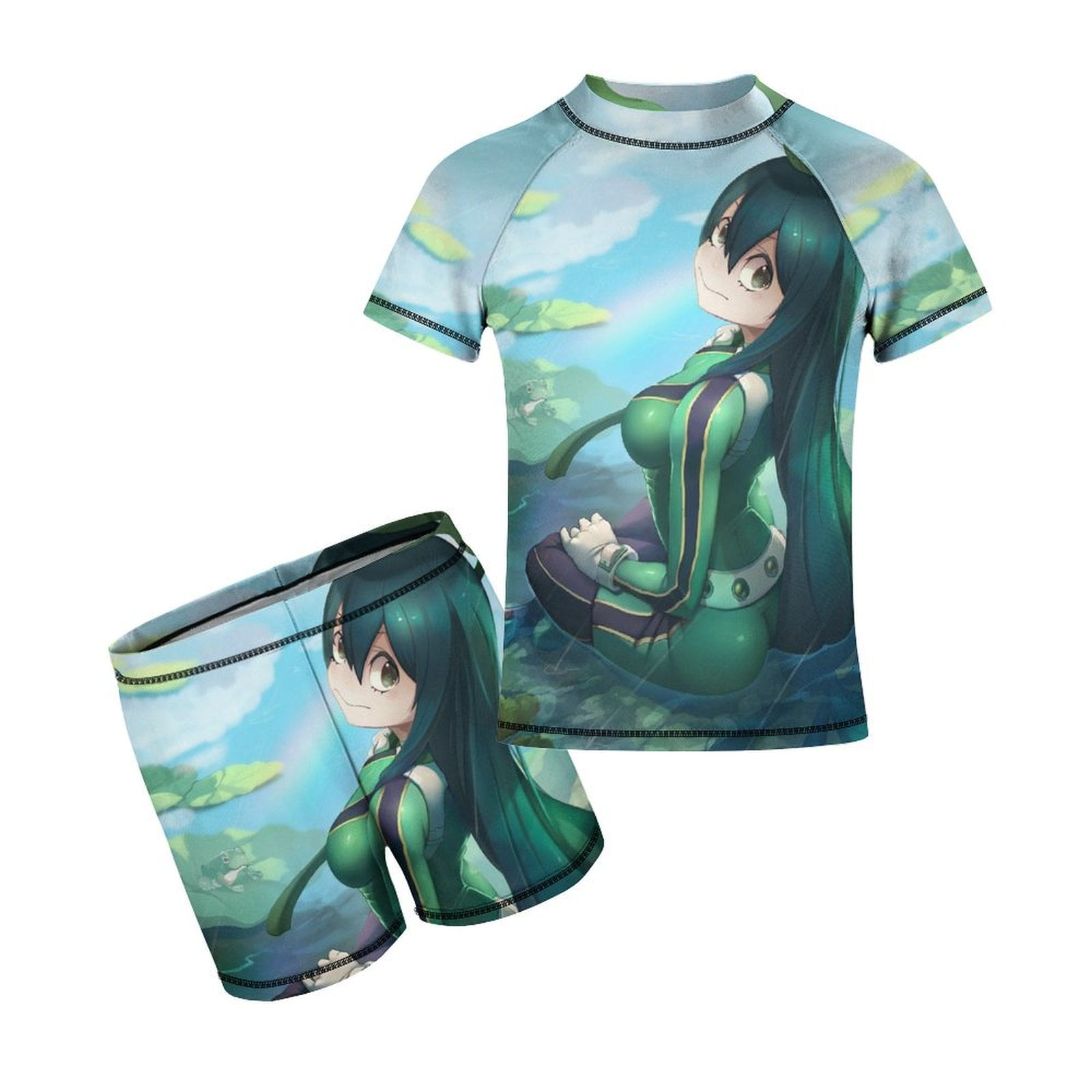 Tsuyu Asui Boys Rash Guard Set 2 Piece Swimsuits Short Sleeve Bathing ...