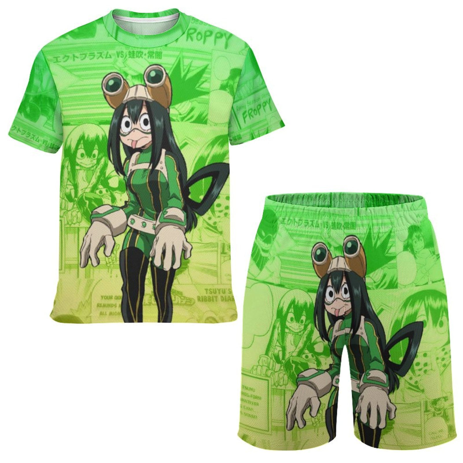 Tsuyu Asui Boys Short Sleeve Mesh T-Shirt And Shorts Outfit Set Summer ...