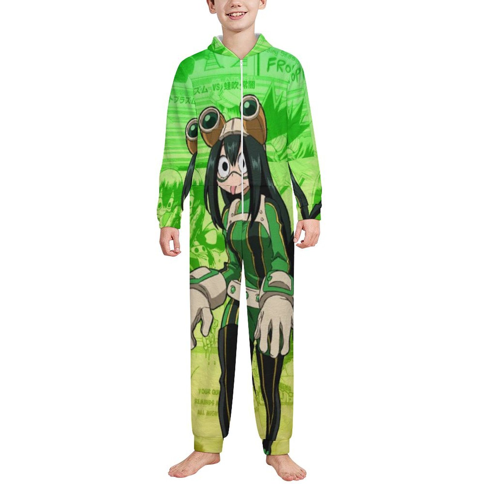 Tsuyu Asui Kids Hooded Union Suit Pajama Soft Comfy Kids PJs Sleepwear ...