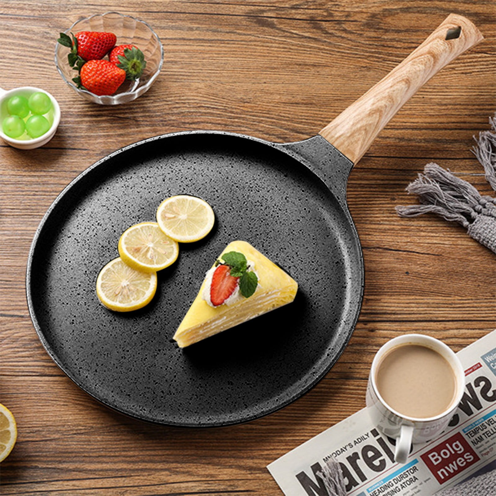 Tswift on Sale Nonstick Crepe Pan with Spreader, 20x20cm, Natural ...