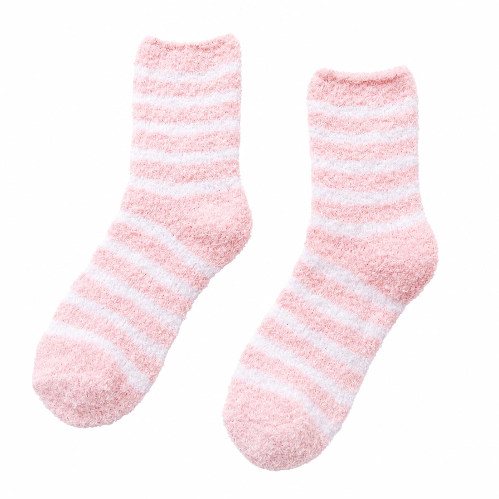 Ttongbb Women Socks Striped Print Fuzzy Coral Short Footwear Contrast ...