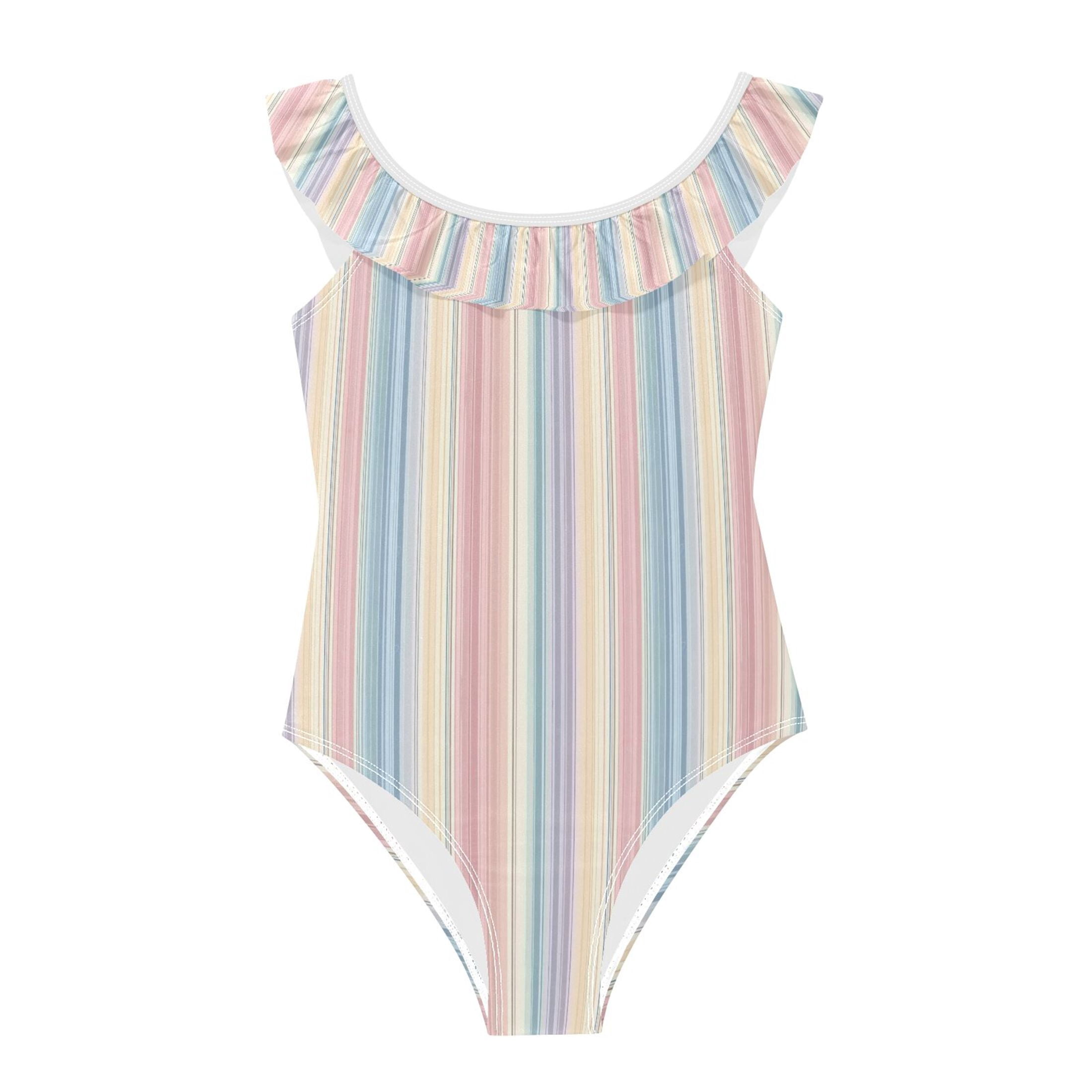 Ttyddzy Girls' One-Piece Bathing Suit, Vertical Stripe Color Scheme ...