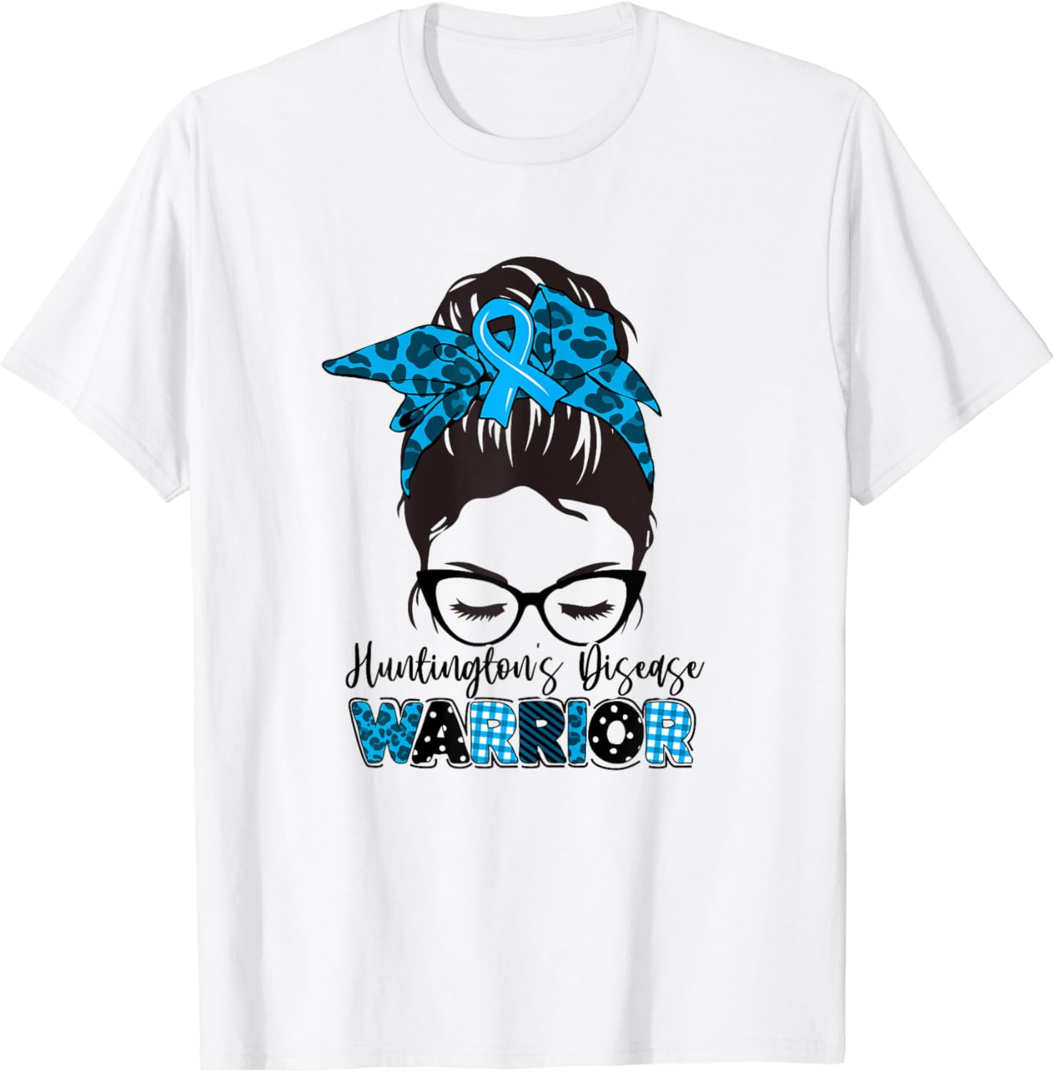 Tu Messy Bun Blue Ribbon Huntington's Disease Awareness T-Shirt ...