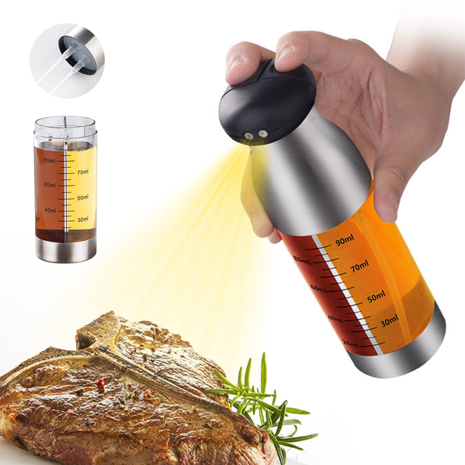 TuJiang Dual-Chamber Stainless Steel Oil Sprayer for Cooking, 100ml ...