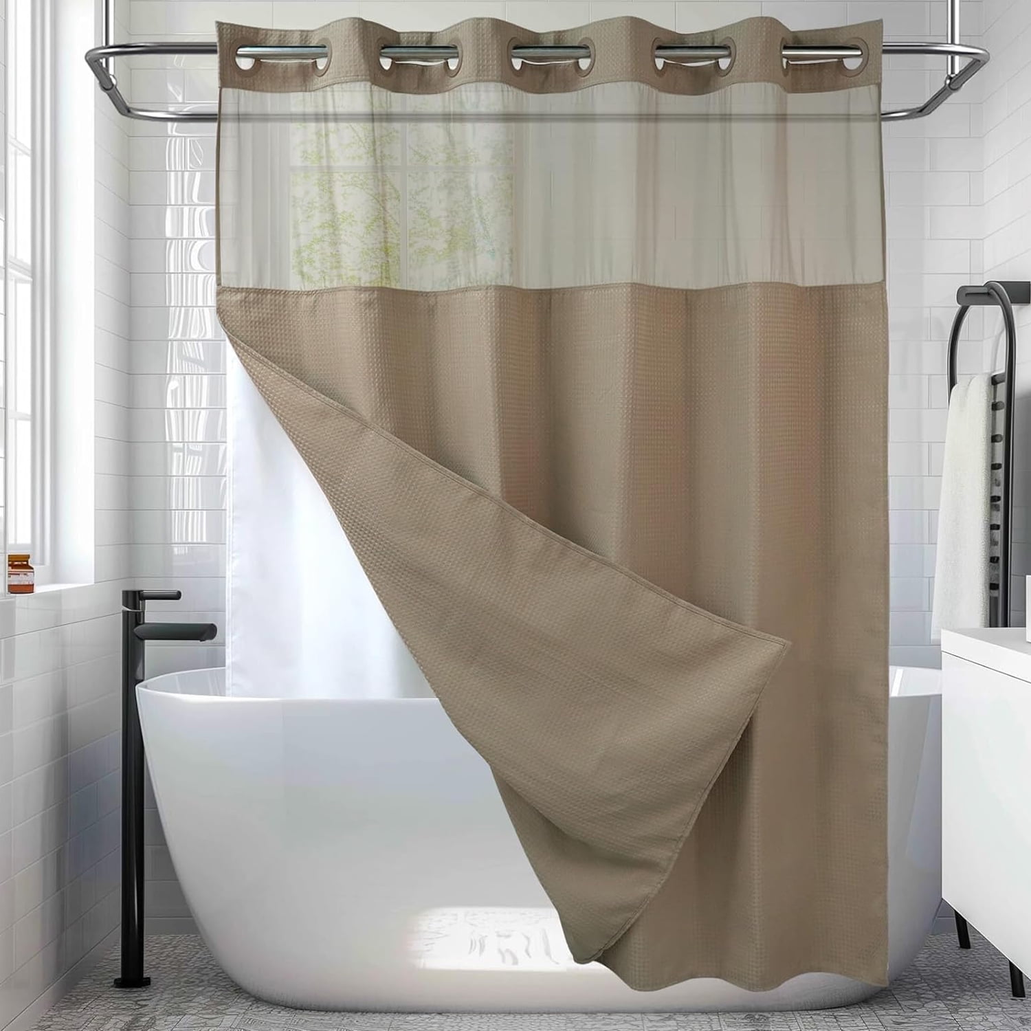 TuKang Waffle Weave Shower Curtain with Snap in Liner Set, No Hook ...