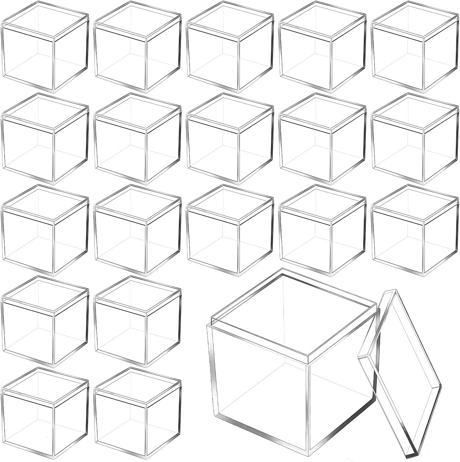 Tuanse 100 Pcs Acrylic Box with Lid Clear Small Acrylic Box Plastic ...