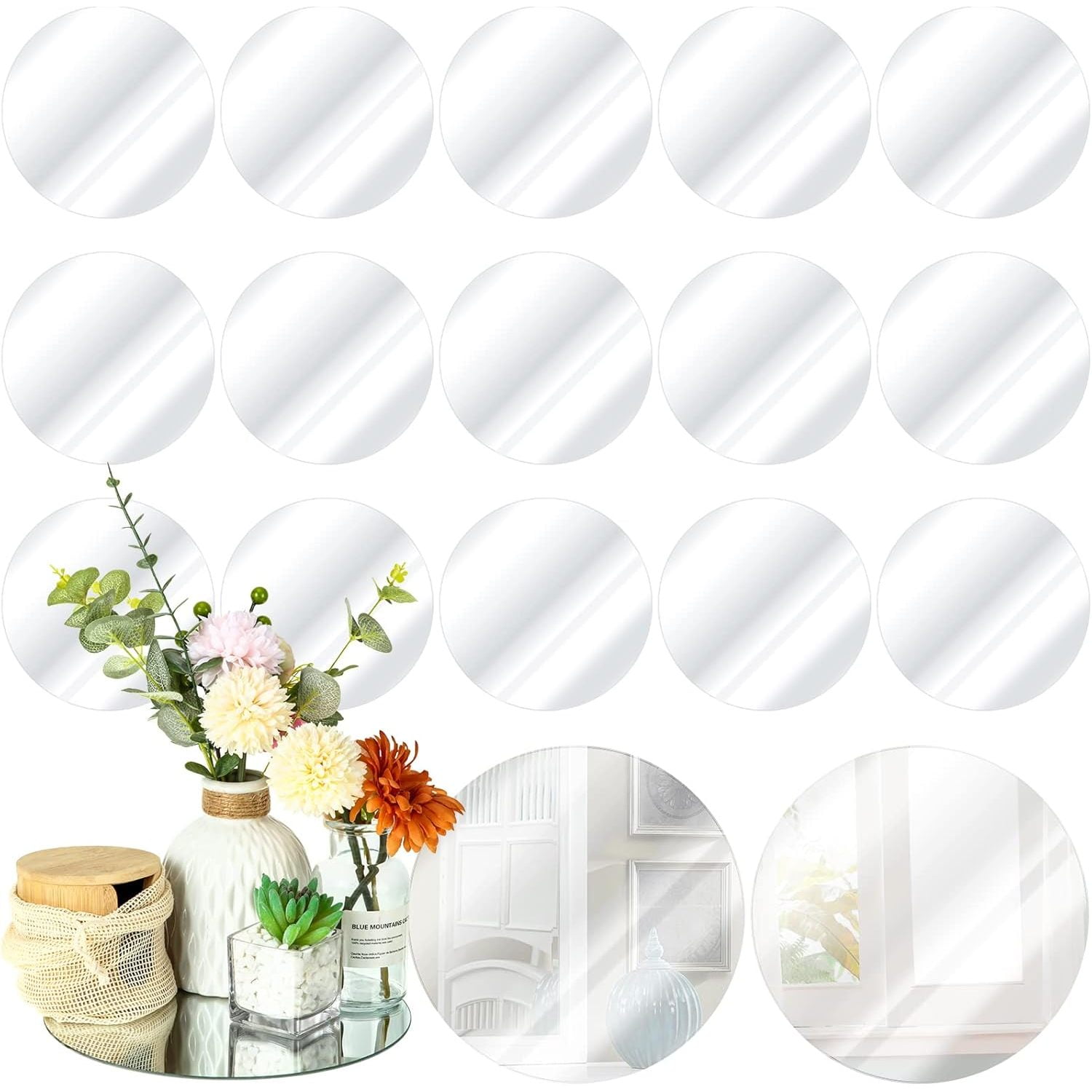 Tuanse 18 Pcs Round Mirror Candle Plate Set Round Trays Circle ...