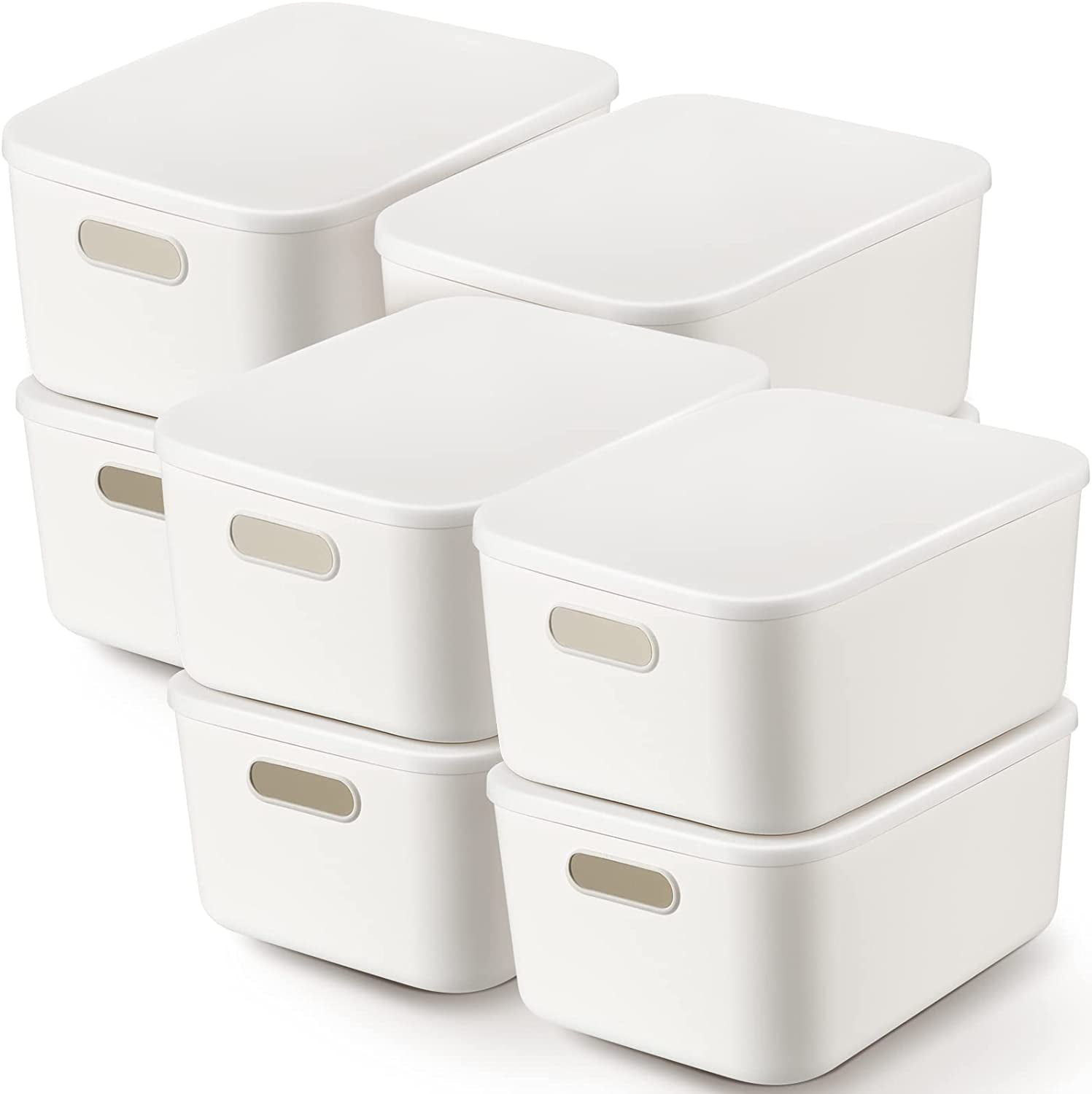 Tuanse 8 Pieces Plastic Storage Bins with Lids,White Storage baskets ...