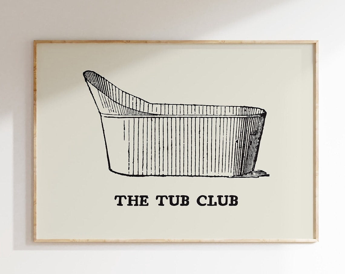 The Tub Club Print Cute Bathroom Decor Vintage Bathtub Art Bath Print ...