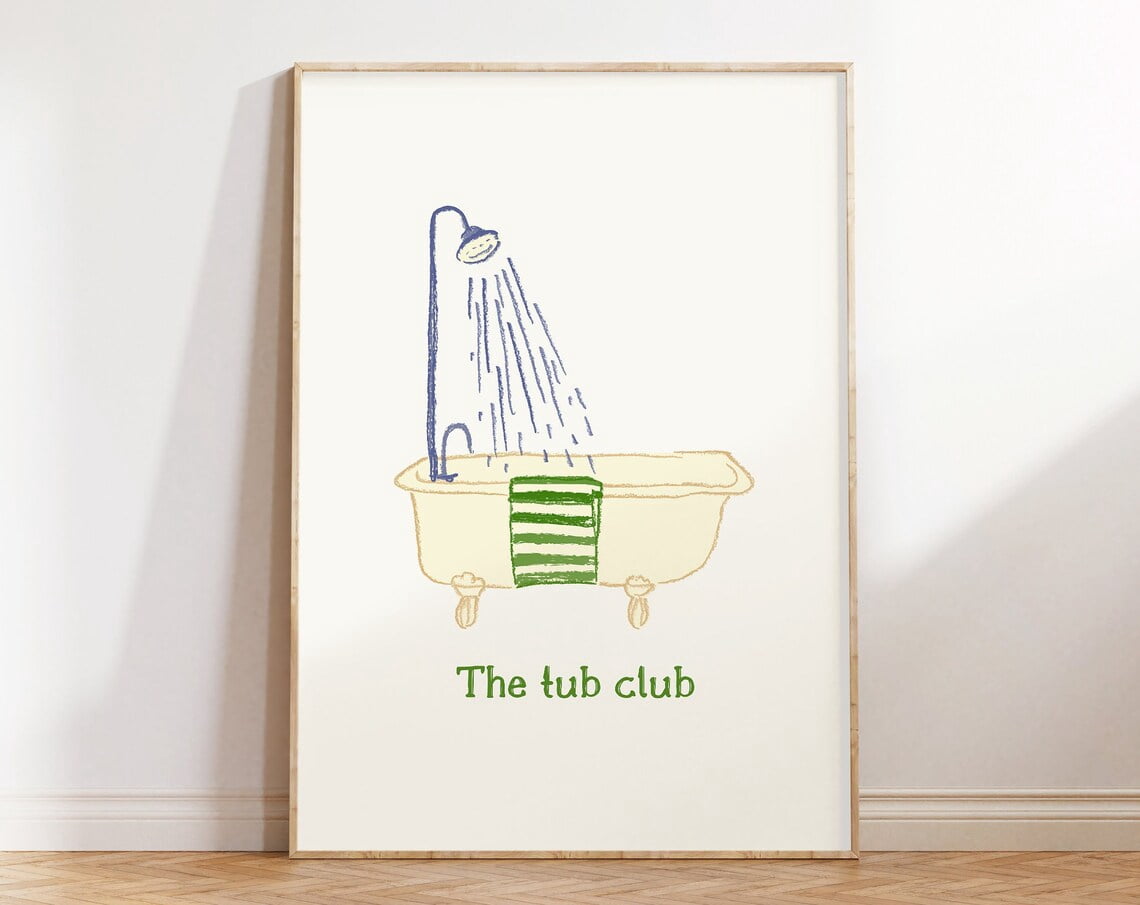 The Tub Club Print, Funky Bathroom Decor, Modern Bath Print, Funny Bath ...