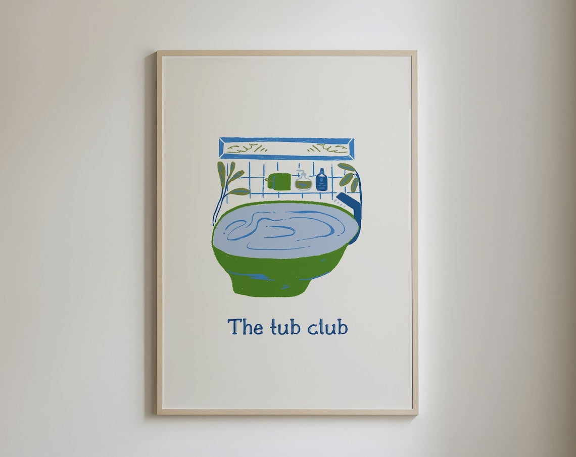 The Tub Club Print, Green Bathroom Decor, Modern Bathtub Art, Bath ...