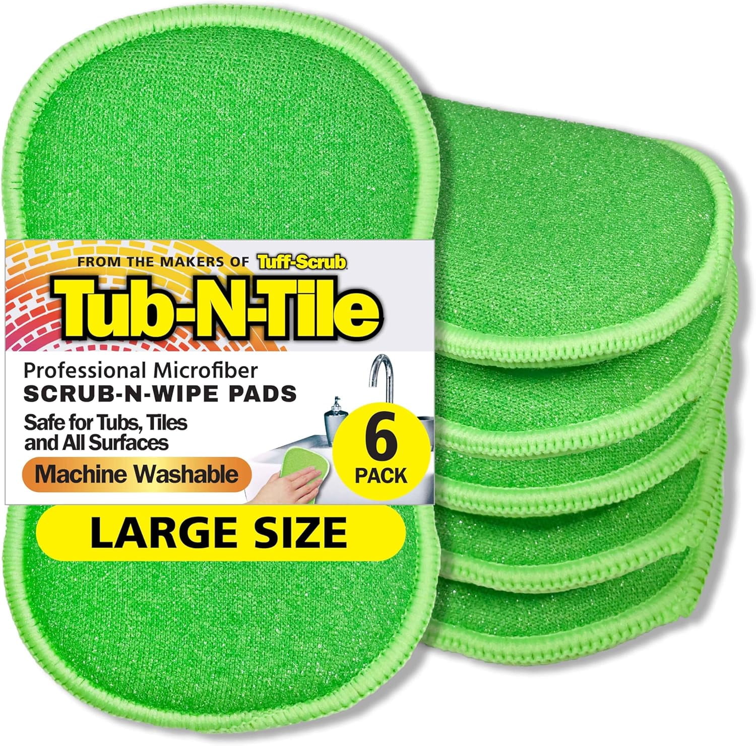 Tub-N-Tile by , Large, 6-Pack, Microfiber, Scrub-N-Wipe Pad, Multi ...