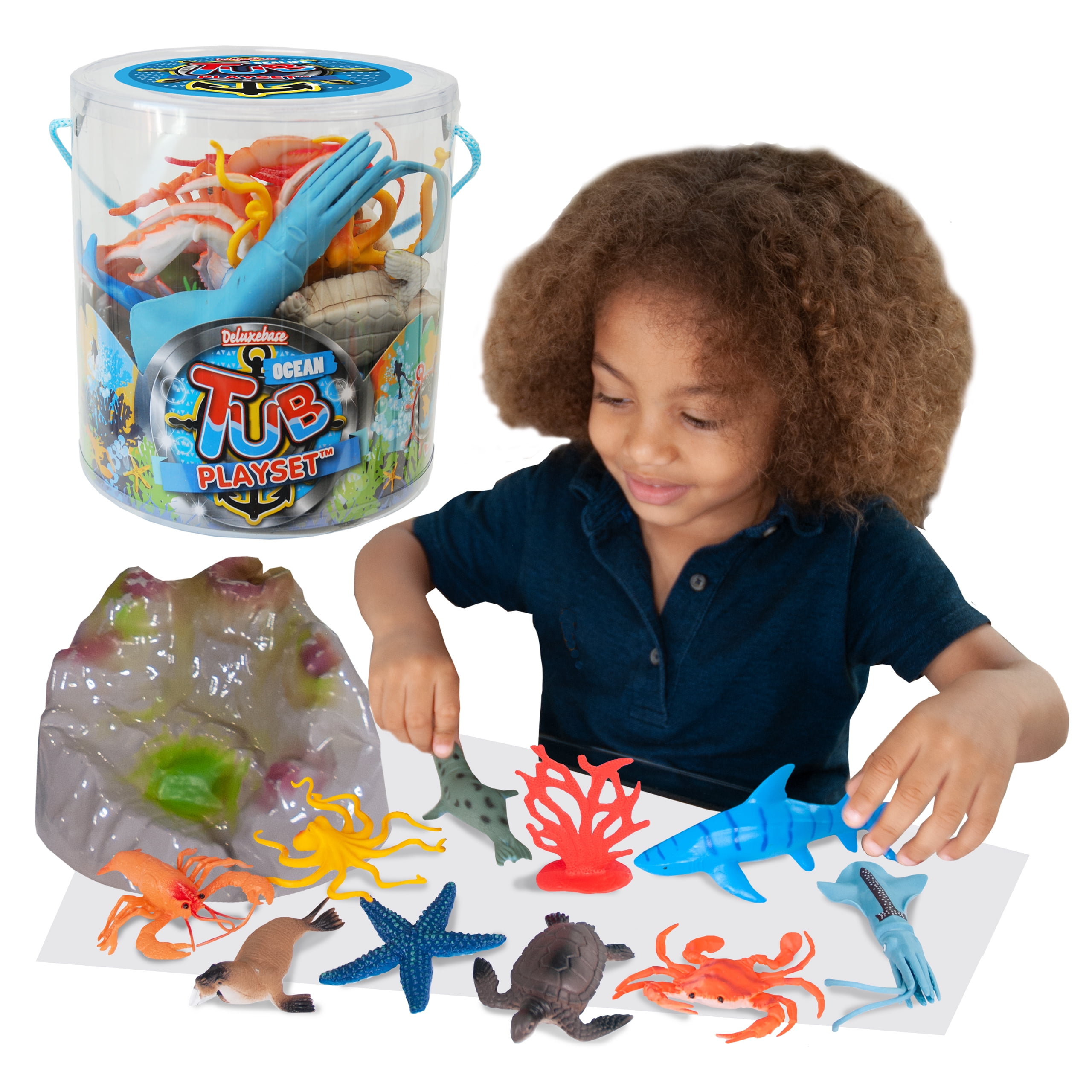 Deluxebase Ocean Tub Playset 11” Educational Sea Creatures Plastic ...