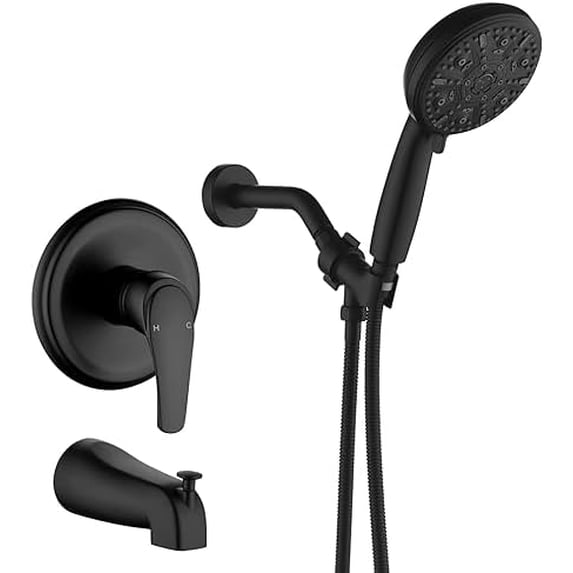 Tub Shower Faucet Set with 10 Spray Handheld Shower Matte Black Shower ...