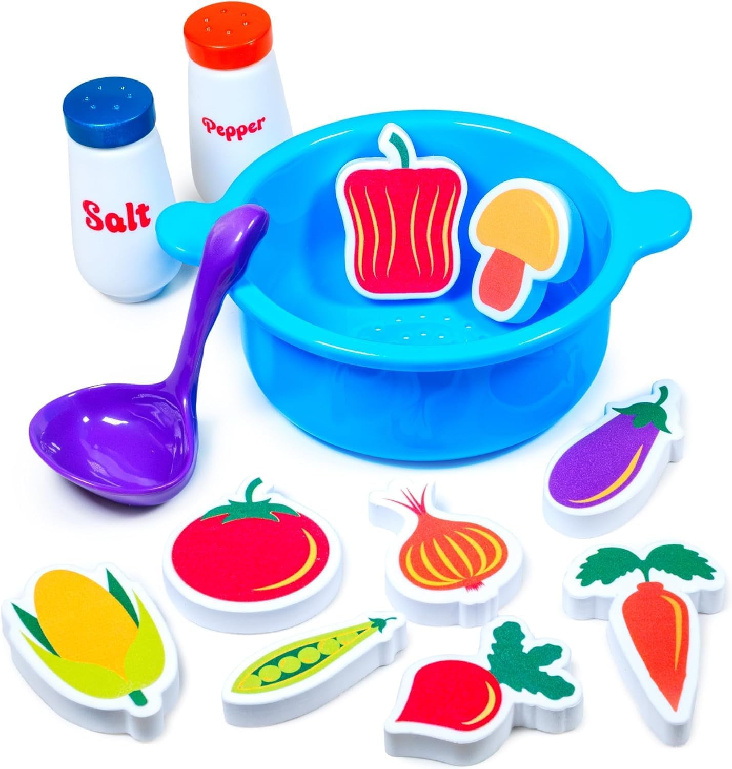 Tub Soup™ Scoop, Strain & Play Toddler Bath Toy | Floating Foam Veggies ...